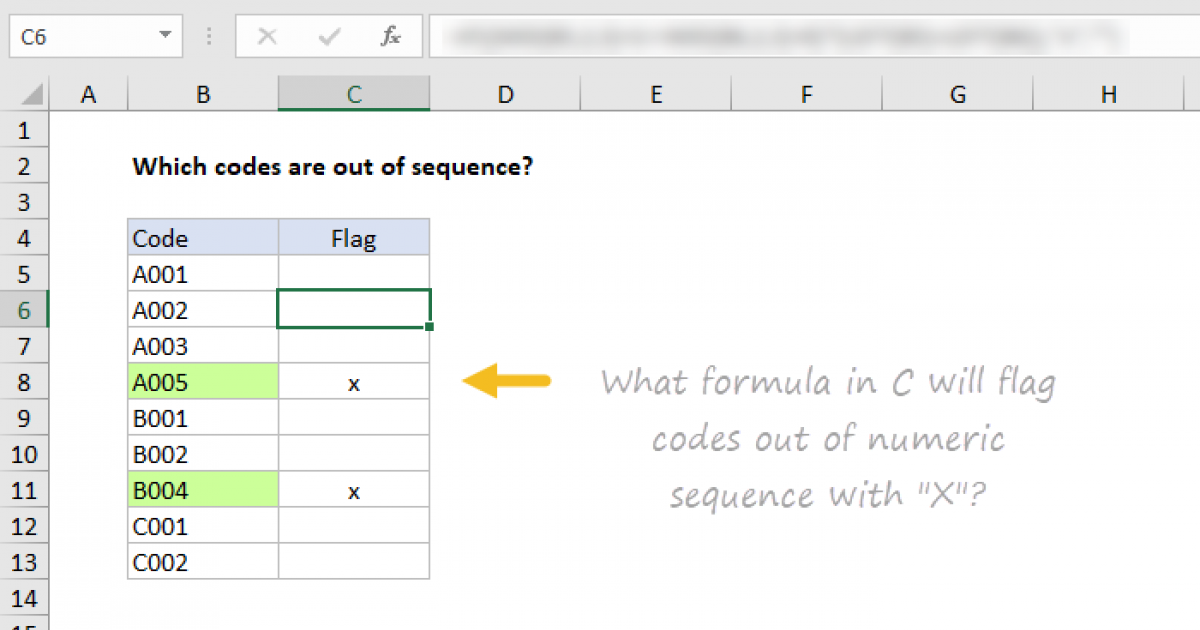 Formula challenge - flag out of sequence codes | Exceljet